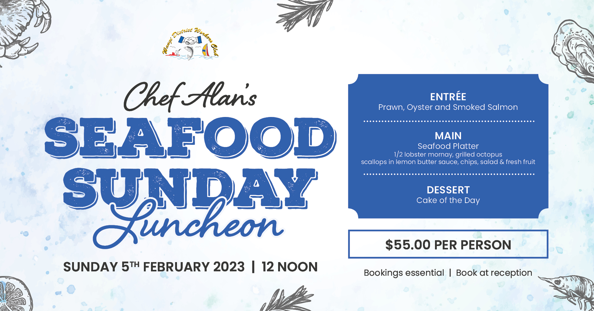Seafood Sunday - FB Event - Wangi Workers V4 - Wangi District Workers Club